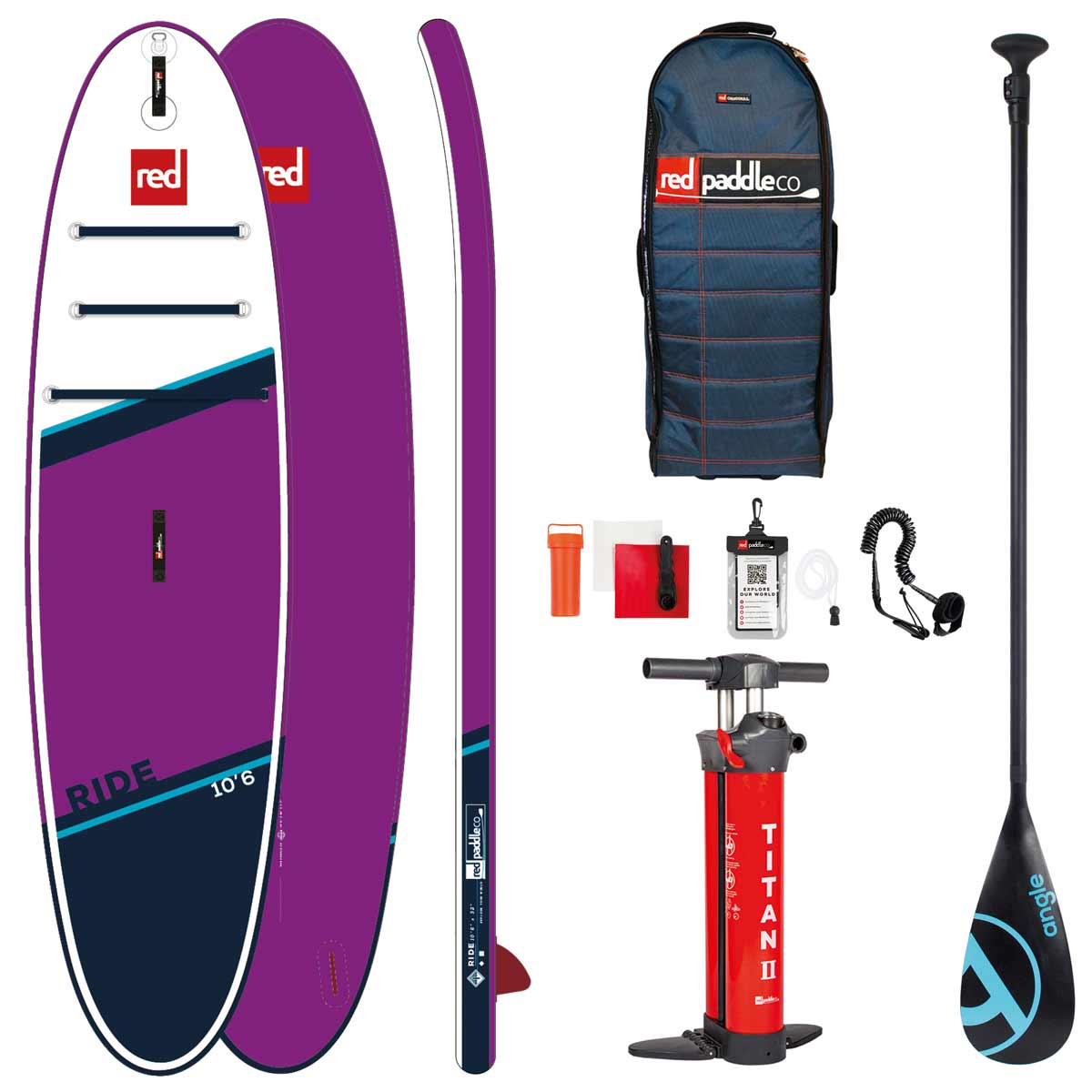 Red Paddle Co SUP board 10'6'' Ride Purple + Angle HYBRID carbon Paddle